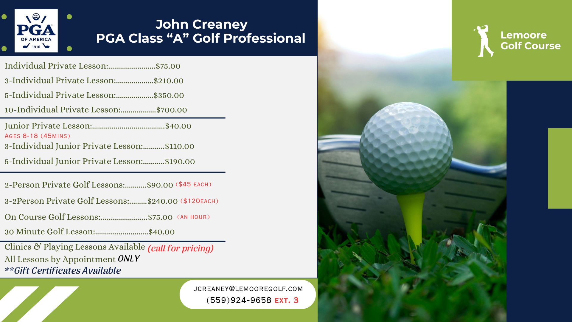 Golf Lessons - Lemoore Golf Course